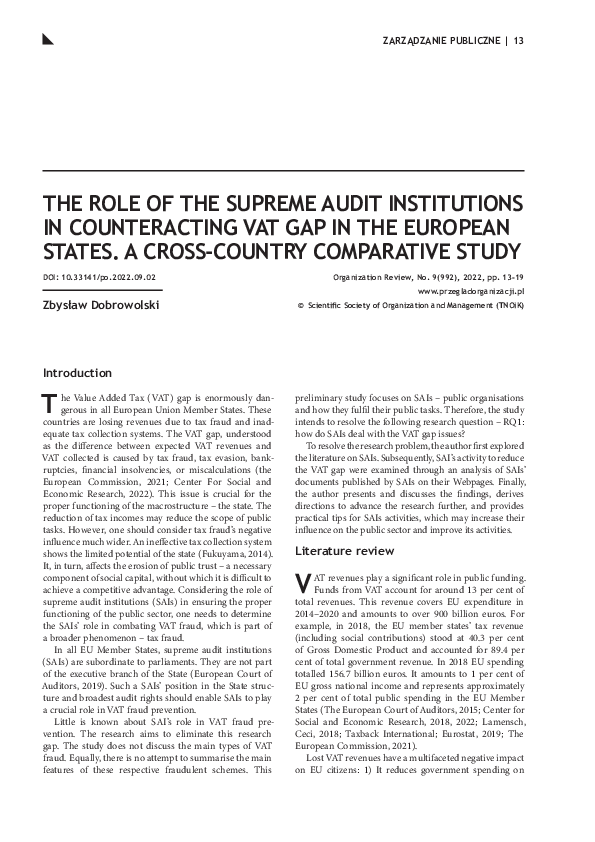 (PDF) THE ROLE OF THE SUPREME AUDIT INSTITUTIONS IN COUNTERACTING VAT ...