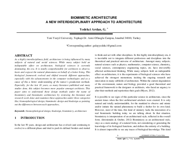 (PDF) Biomimetic Architecture A New Interdisciplinary Approach Gulay Yedekci