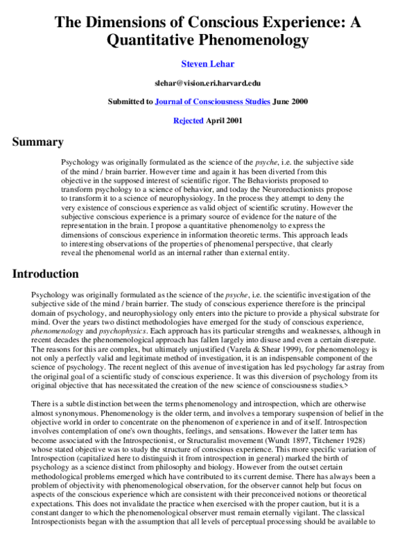 (PDF) The dimensions of conscious experience: A quantitative analysis