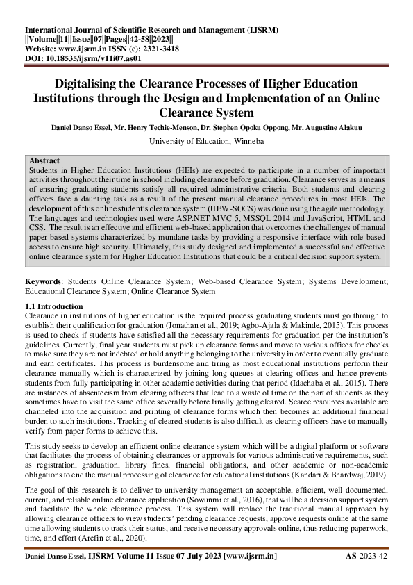 (PDF) Digitalising the Clearance Processes of Higher Education ...