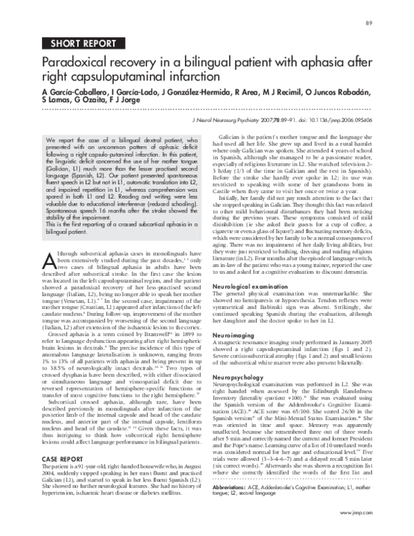 (PDF) Paradoxical recovery in a bilingual patient with aphasia after ...