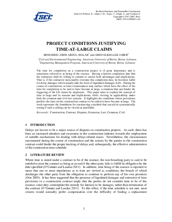 (PDF) Project Conditions Justifying Time-At-Large Claims