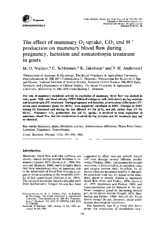 (PDF) The effect of mammary O2 uptake, CO2 and H+ production on mammary ...