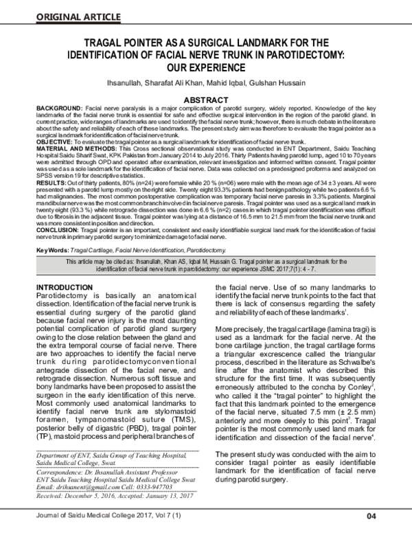 (PDF) Tragal Pointer as a Surgical Landmark for the Identification of ...