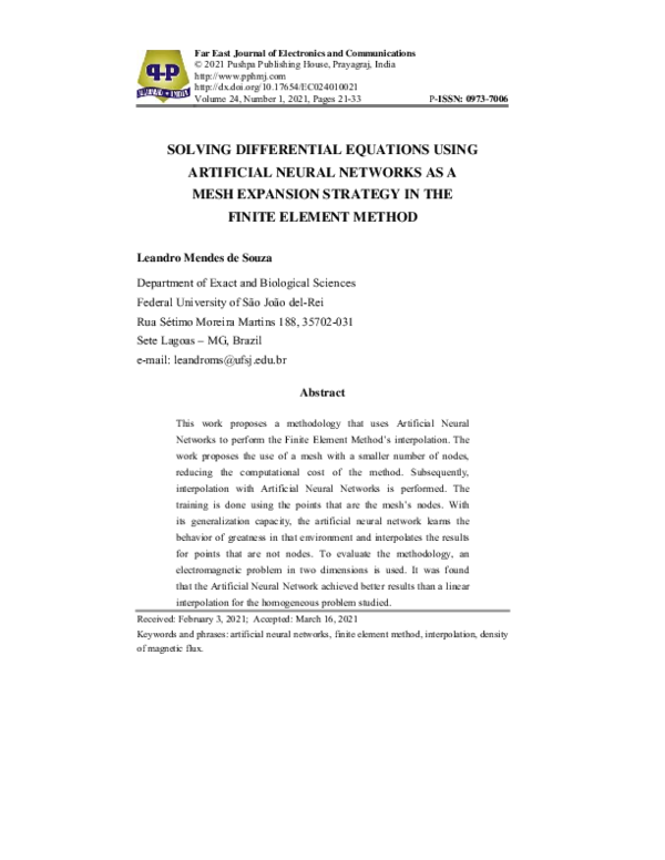 (PDF) Solving Differential Equations Using Artificial Neural Networks as a Mesh Expansion ...
