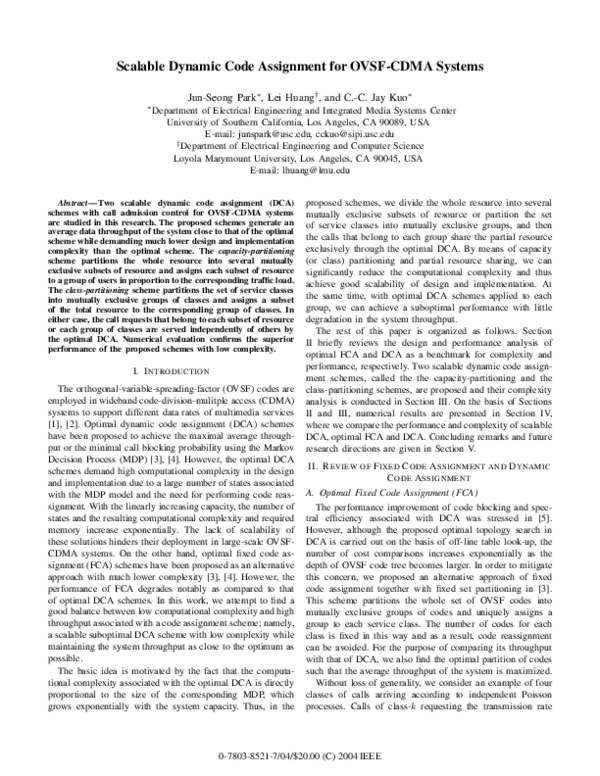 (PDF) Scalable dynamic code assignment for OVSF-CDMA systems