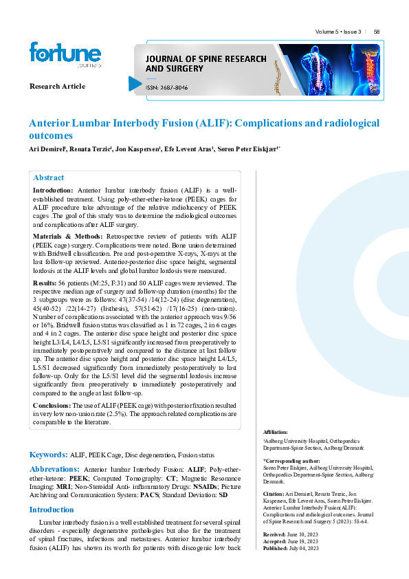 (PDF) Anterior Lumbar Interbody Fusion (ALIF): Complications and ...