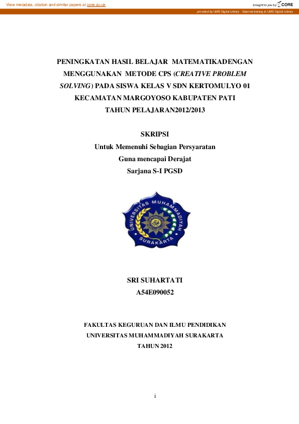 (PDF) Peningkatan Hasil Belajar Matematikadengan Menggunakan Metode Cps (Creative Problem ...