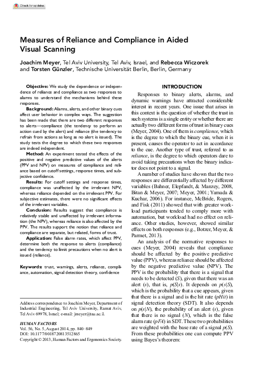 (PDF) Measures of Reliance and Compliance in Aided Visual Scanning
