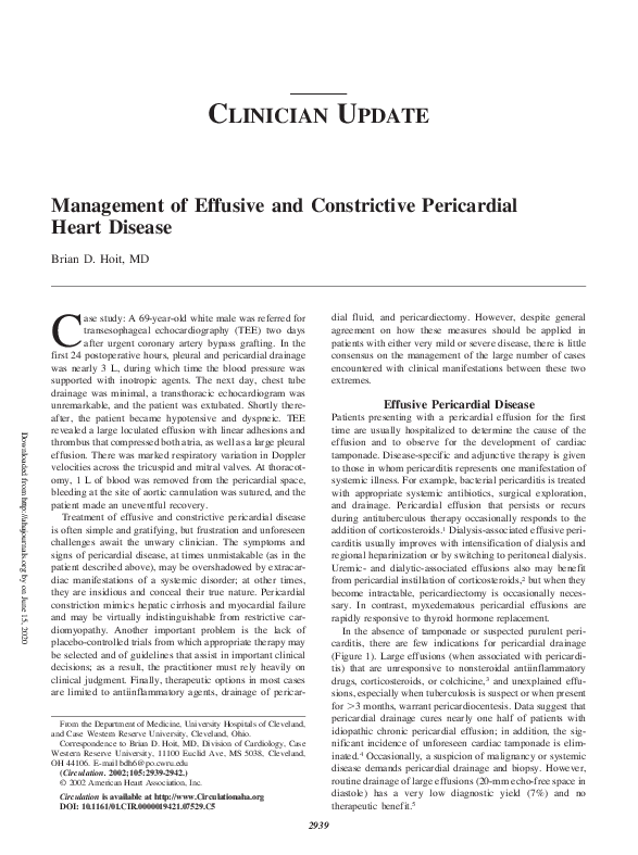 (PDF) Management of Effusive and Constrictive Pericardial Heart Disease