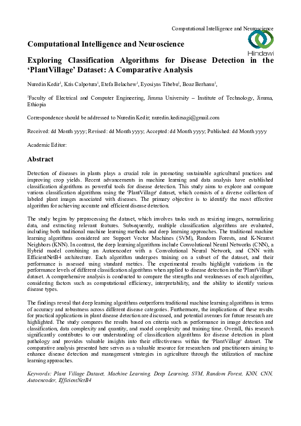 (DOC) Exploring Classification Algorithms for Disease Detection in the 'PlantVillage' Dataset: A ...