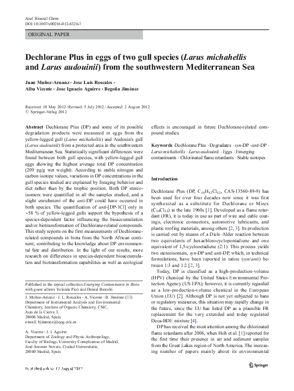 (PDF) Dechlorane Plus in eggs of two gull species (Larus michahellis ...