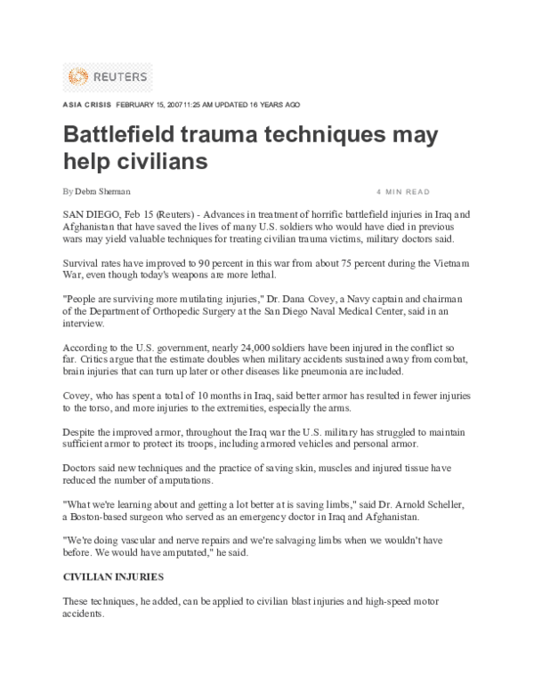 (DOC) Battlefield trauma techniques may help civilians