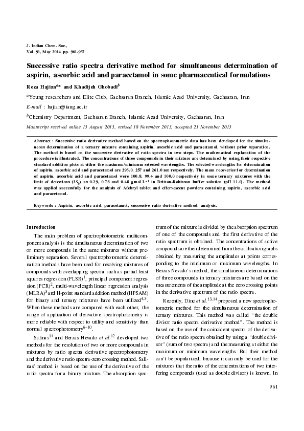 (PDF) Derivative Method for Drugs in Pharma Formulations
