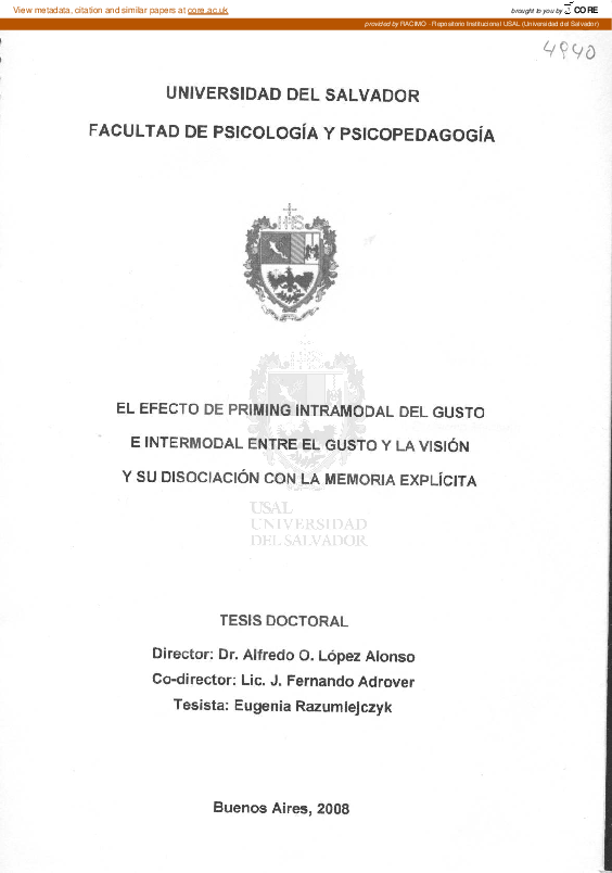 (PDF) El efecto de priming intramodal del gusto e intermodal entre el gusto y la visión y su ...