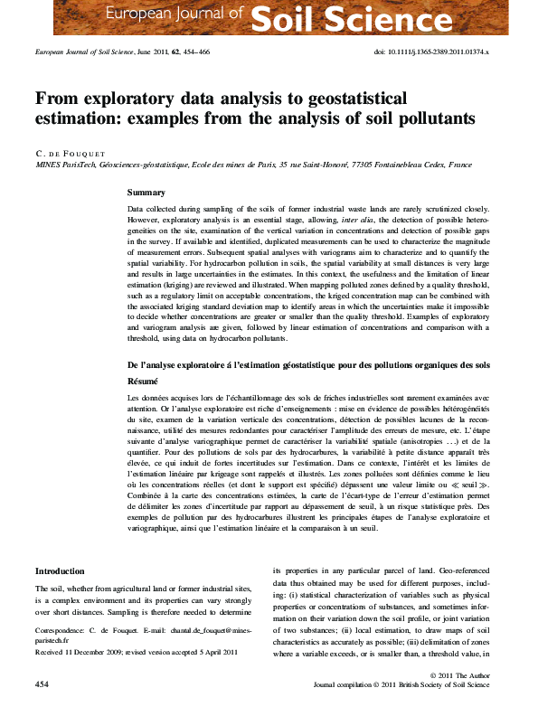 (PDF) From exploratory data analysis to geostatistical estimation: examples from the analysis of ...