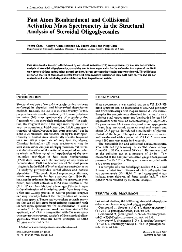 (PDF) Fast atom bombardment and collisional activation mass ...