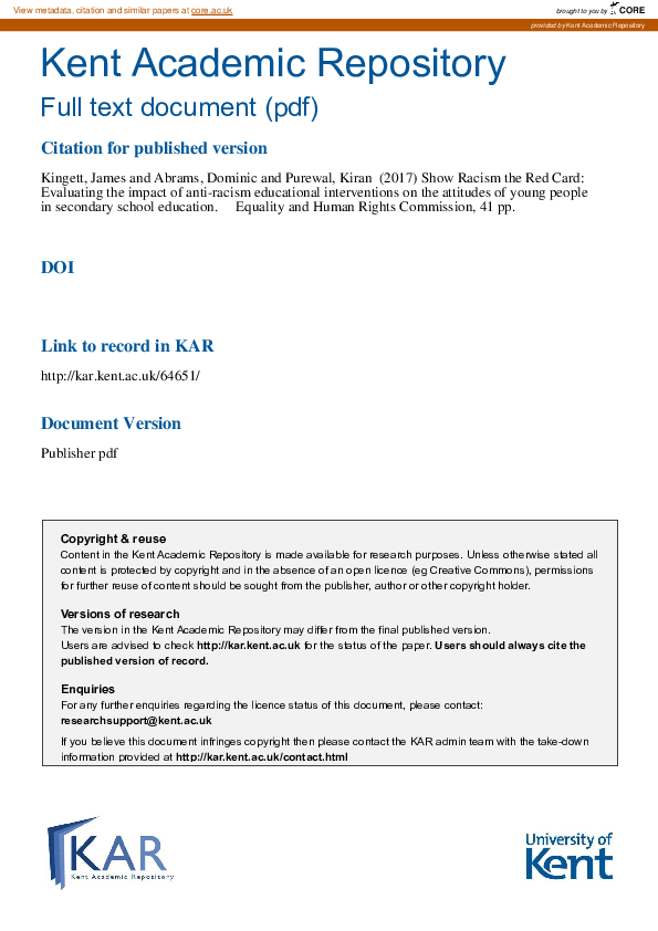 (PDF) Show Racism the Red Card: Evaluating the impact of anti-racism ...