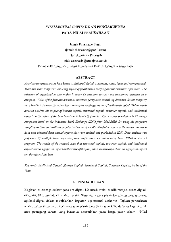 (PDF) Intellectual Capital Dan Pengaruhnya Pada Nilai Perusahaan