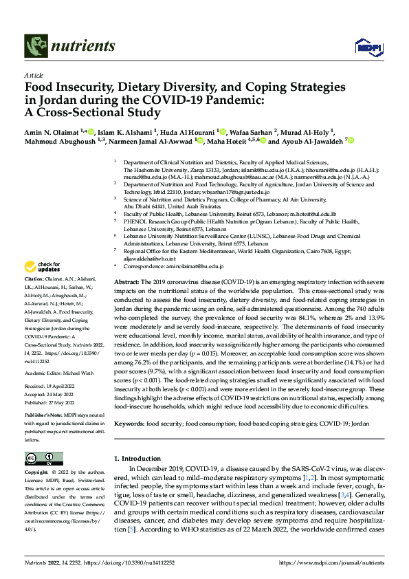 (PDF) Food Insecurity, Dietary Diversity, and Coping Strategies in ...