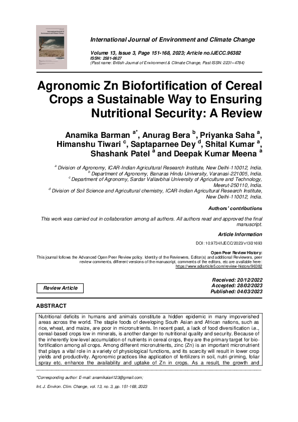 (PDF) Agronomic Zn Biofortification of Cereal Crops a Sustainable Way ...