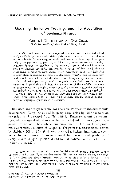 (PDF) Modeling, imitation training, and the acquisition of sentence phrases