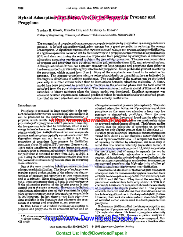 (PDF) Hybrid adsorption-distillation process for separating propane and ...