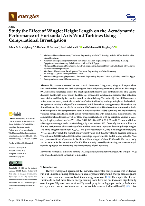 (PDF) Study the Effect of Winglet Height Length on the Aerodynamic Performance of Horizontal ...
