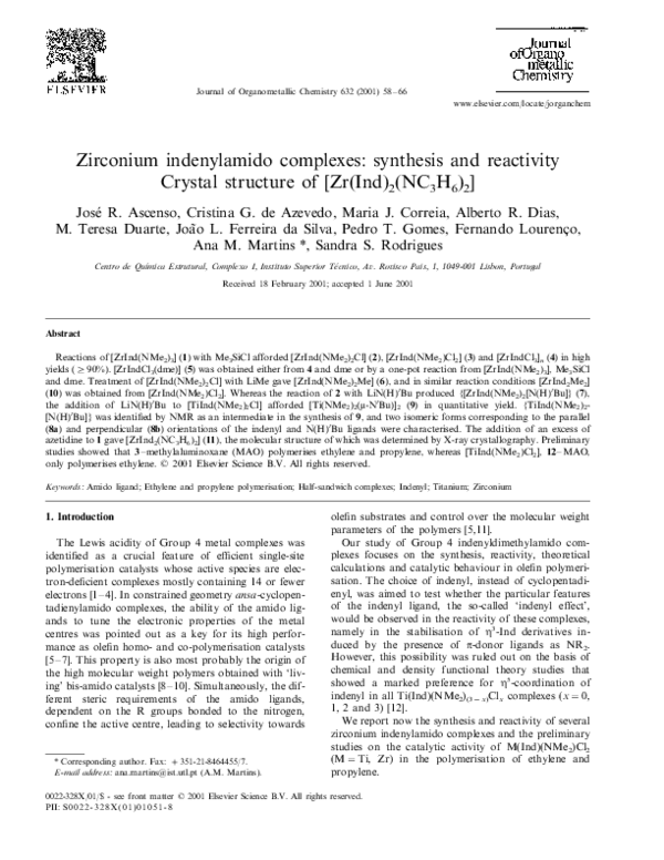 (PDF) Zirconium indenylamido complexes: synthesis and reactivity