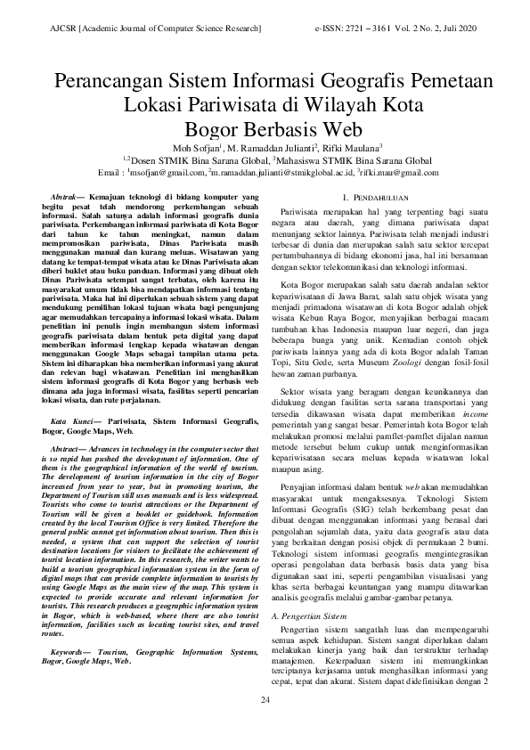(PDF) Perancangan Sistem Informasi Geografis Pemetaan Lokasi Pariwisata di Wilayah Kota Bogor ...