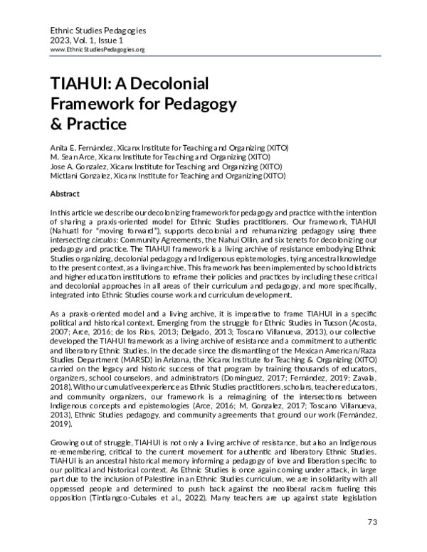 (PDF) TIAHUI: A Decolonial Framework for Pedagogy & Practice