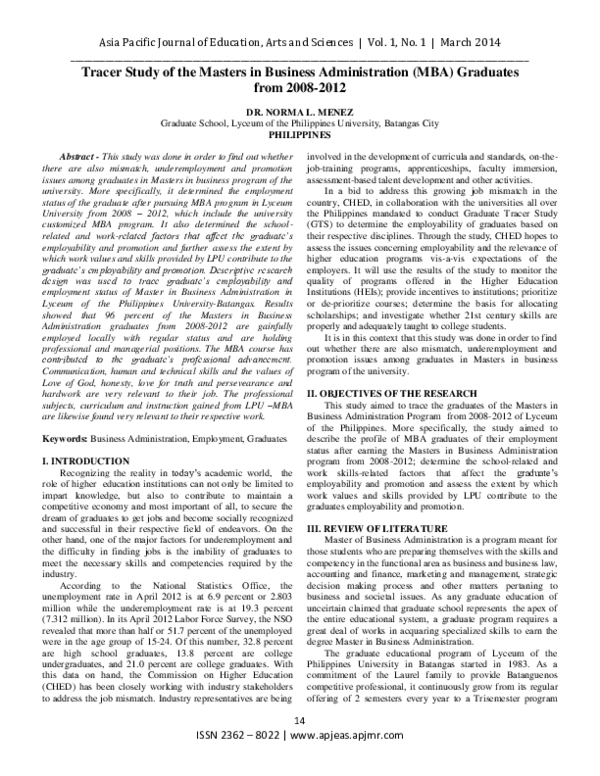 (PDF) Tracer Study of the Masters in Business Administration (MBA ...