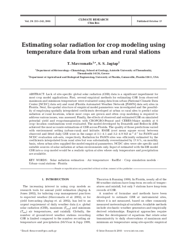 (PDF) Estimating solar radiation for crop modeling using temperature ...