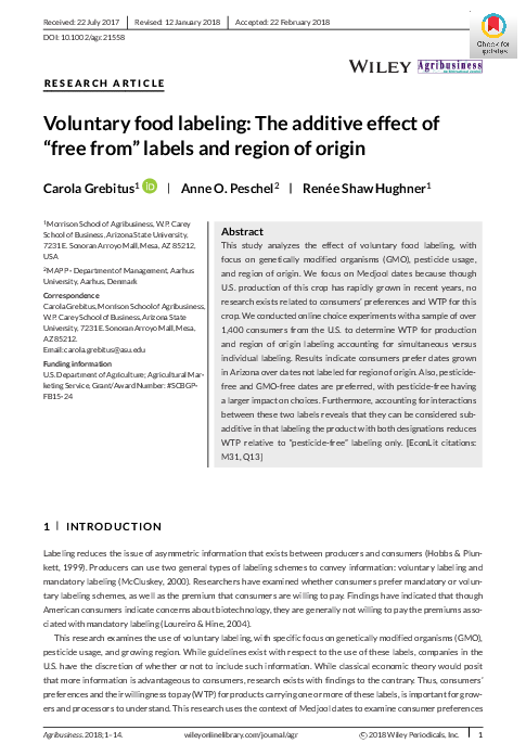 (PDF) Voluntary food labeling: The additive effect of “free from ...
