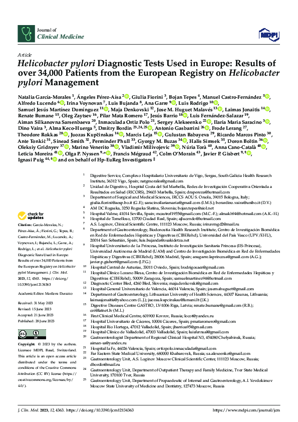 (PDF) Helicobacter pylori Diagnostic Tests Used in Europe: Results of ...