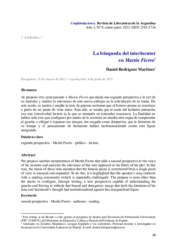 (PDF) La búsqueda del interlocutor en Martín Fierro