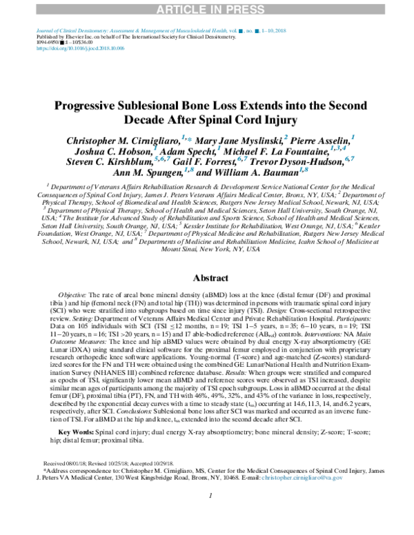 (PDF) Progressive Sublesional Bone Loss Extends into the Second Decade ...