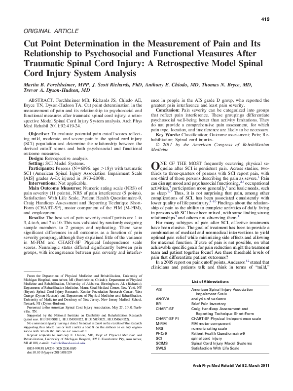 (PDF) Cut Point Determination in the Measurement of Pain and Its ...