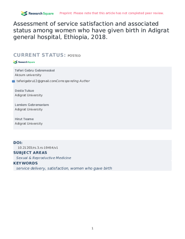 (PDF) Assessment of service satisfaction and associated status among ...