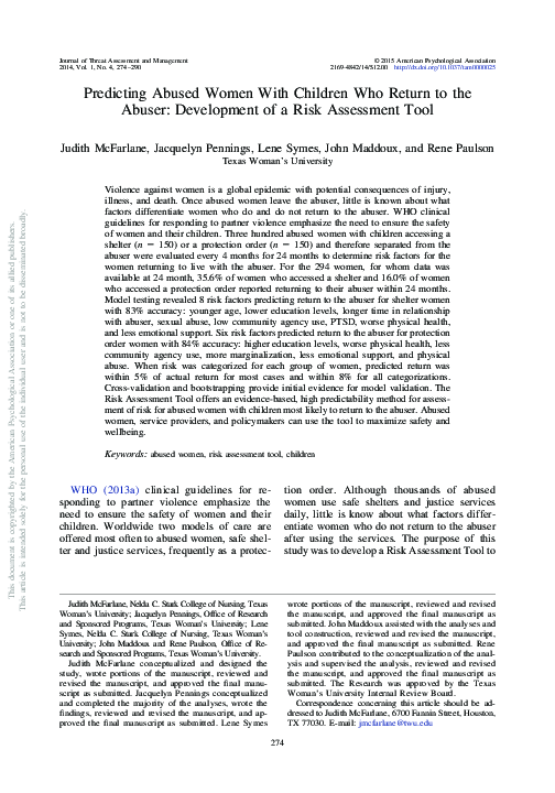 (PDF) Predicting abused women with children who return to the abuser ...