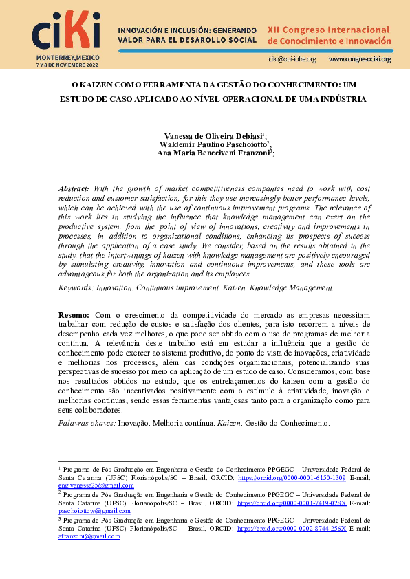 (PDF) O Kaizen Como Ferramenta Da Gestão Do Conhecimento: Um Estudo De ...