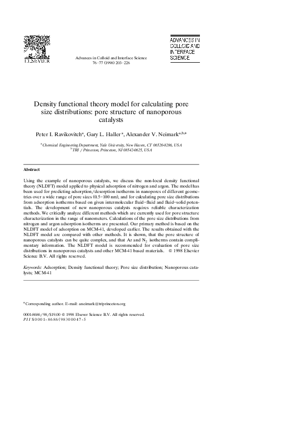 Pdf Density Functional Theory Model For Calculating Pore Size
