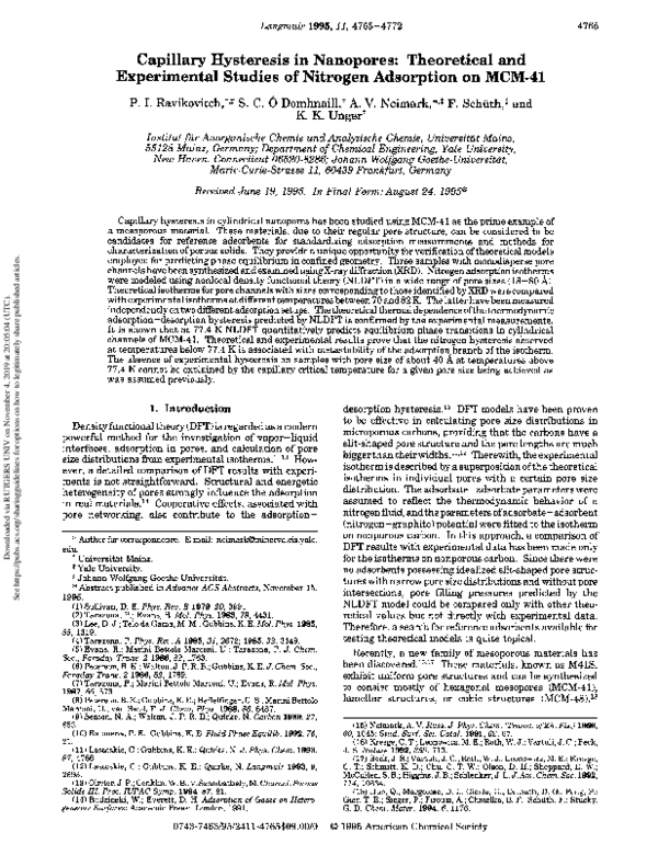(PDF) Capillary Hysteresis in Nanopores: Theoretical and Experimental ...