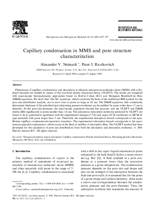 (PDF) Capillary condensation in MMS and pore structure characterization