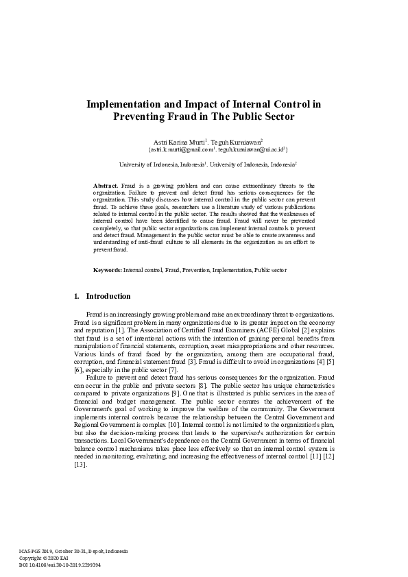 (PDF) Implementation and Impact of Internal Control in Preventing Fraud ...