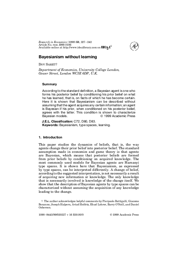 (PDF) Bayesianism without learning