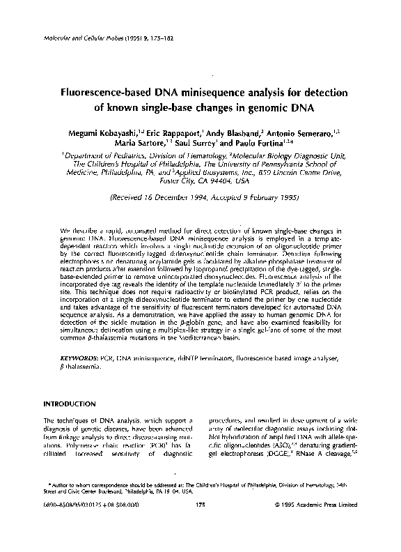 (PDF) Fluorescence-based DNA minisequence analysis for detection of ...