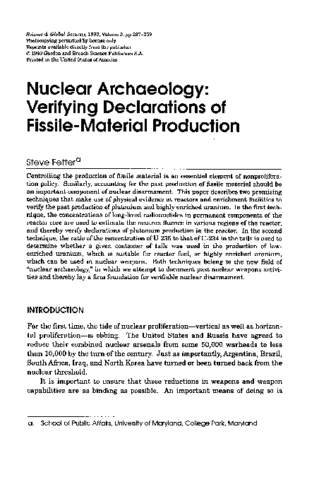 (PDF) Nuclear archaeology: Verifying declarations of fissile‐material ...