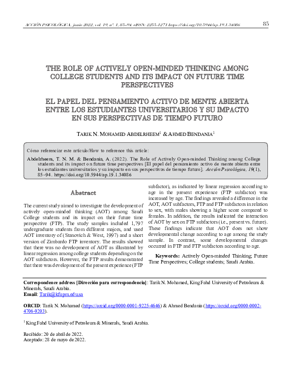 (PDF) The Role of Actively Open-minded Thinking among College students ...