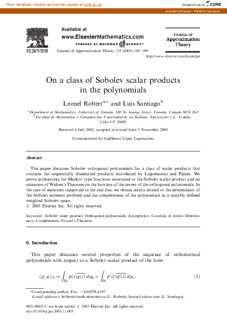 (PDF) On a class of Sobolev scalar products in the polynomials
